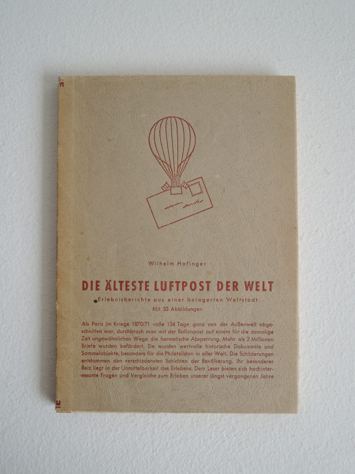 DIE ÄLTESTE LUFTPOST DER WELT – Wilhelm Hofinger – Prephilatelie